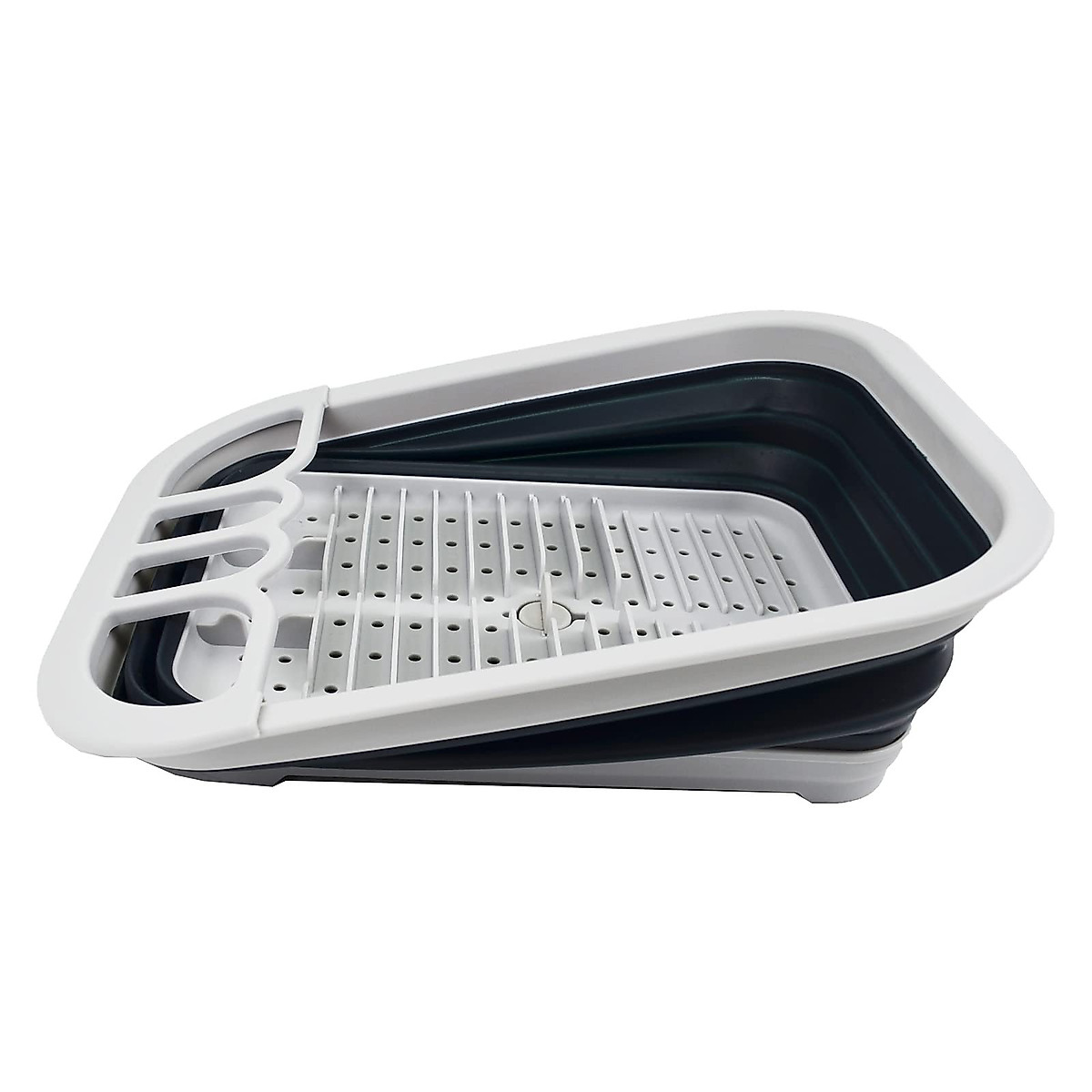 SAMMART 2pcs Kitchen & Outdoor Set : Collapsible Dish Drainer & 7.7L Collapsible Plastic Tub/Basin (2, Grey+Green)