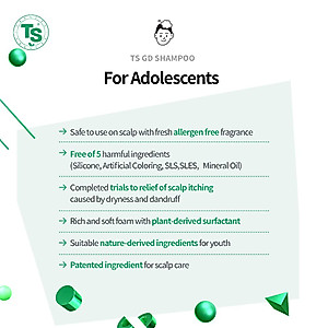 TS GD Shampoo for Dandruff & Itchy Scalp (13.5 Oz) Youth & Teen Shampoo | Treatment for Adolescents | Allergen free | Silicone,SLS,SLES Free | Korean Shampoo