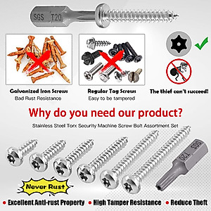 Hilitchi 50 Pcs #8 x 3/4” Stainless Steel Button Head Torx Sheet Metal Screws Security Silver Screws Anti-Theft Tamper Proof with Bit T20