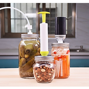 Handheldvac Stainless Steel Wide Mouth Mason Jar Lids Reusable Jar Vacuum Sealer kit Wide Mouth Silver Fermenting Lids (6 Pack without Pump)