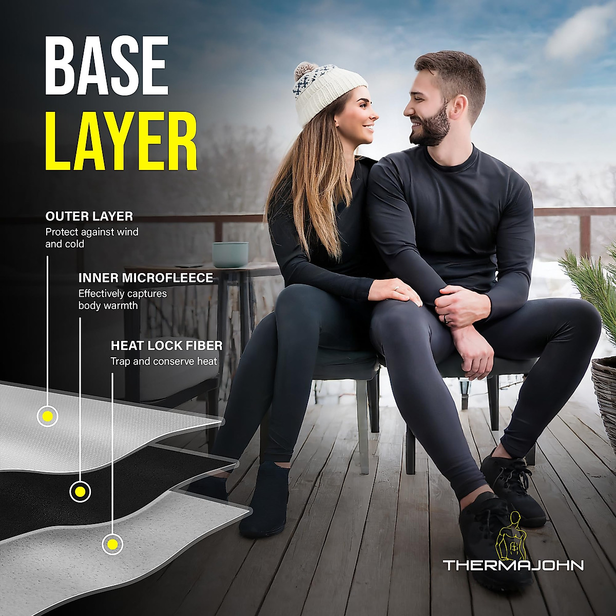 Thermajohn Long Johns Thermal Underwear for Men Fleece Lined Base Layer Set for Cold Weather (Large, Black)