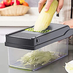 Alrens Vegetable Chopper Mandoline Slicer Cutter and Grater 11 in 1 Vegetable Slicer Potato Onion Veggie Chopper Dicer with Container Gray