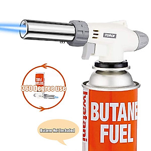 Butane Torch Kitchen Blow Lighter Gas burner, Culinary Torches Chef Cooking Professional Adjustable Flame with Reverse Use, for Creme, Brulee, BBQ, Camp, Baking, Jewelry welding (Butane Not Included)
