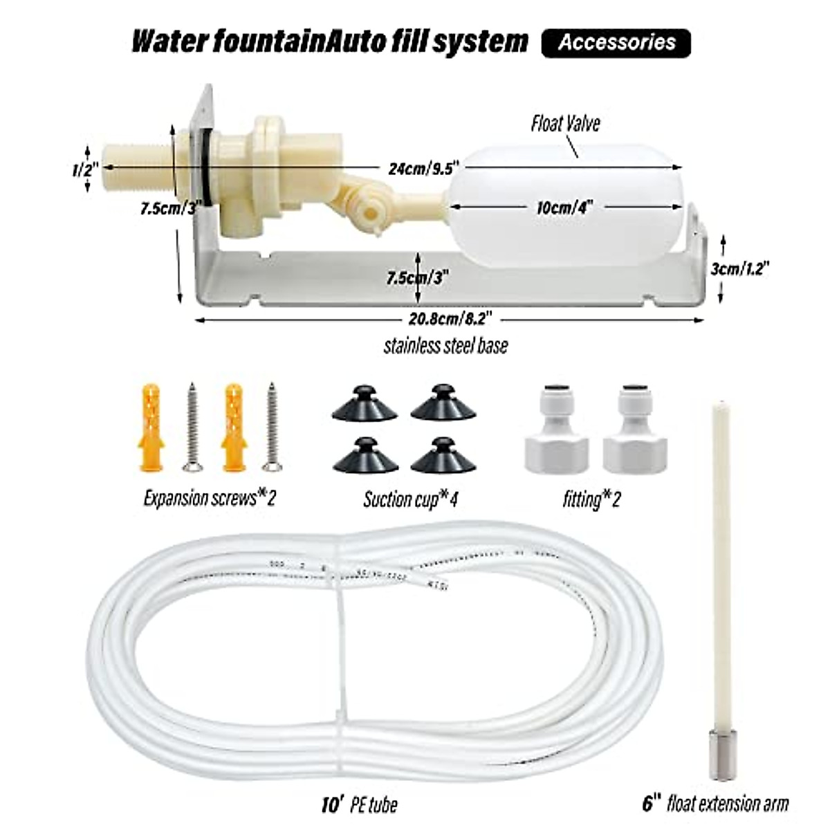 PAMUNULA Water Fountain Auto Fill System AutoFill Water Level Kit, 1/4 ...