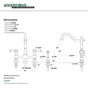 Kingston Brass KS1272BPLBS Bel-Air Bridge Kitchen Faucet, 8-3/4" in Spout Reach, Polished Brass