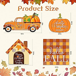 12 PCS Fall Tiered Tray Decor, Gnomes Plush with Hello Fall Decor Wooden Signs,Beads Garland,Pumpkin Decor,Farmhouse Thanksgiving Autumn Decor for Home Table(Tray Not Included)
