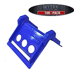 Mytee Products (100 Pack V Shaped Board 4" Blue Plastic Corner Edge Protectors for Cargo Loads | Tie Down Strap Guard for Winch, Ratchet Straps on Flatbed Trailers | V-Style Tie Downs Edge Protectors