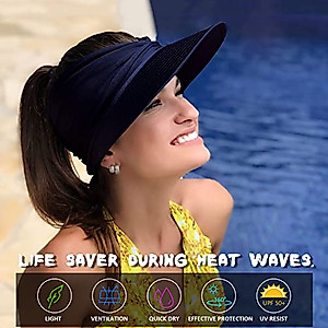 Women Sport Sun Visor Hats,Empty Top Baseball Sun Cap,Womens Sunhats with uv Protection,Sun Hats for Young Girls Women Beach Dark Navy-1pcs