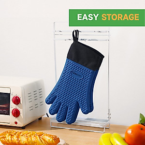 GEEKHOM Royal Blue BBQ Gloves, Heat Resistant Silicone Oven Mitts, Long Waterproof Non-Slip Pot Holder for Grilling, Cooking, Baking