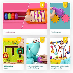 TOP BRIGHT Activity Cube Toys for 1 Year Old Girl, Toddlers Wooden 7 in 1 Activity Cube Center Playset with Bead Maze Shape Sorter