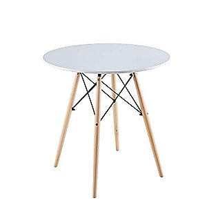 FMD 31.5 inch Small White Round Kitchen Dining Table, Mid-Century Modern Wood Leisure Coffee Side Table