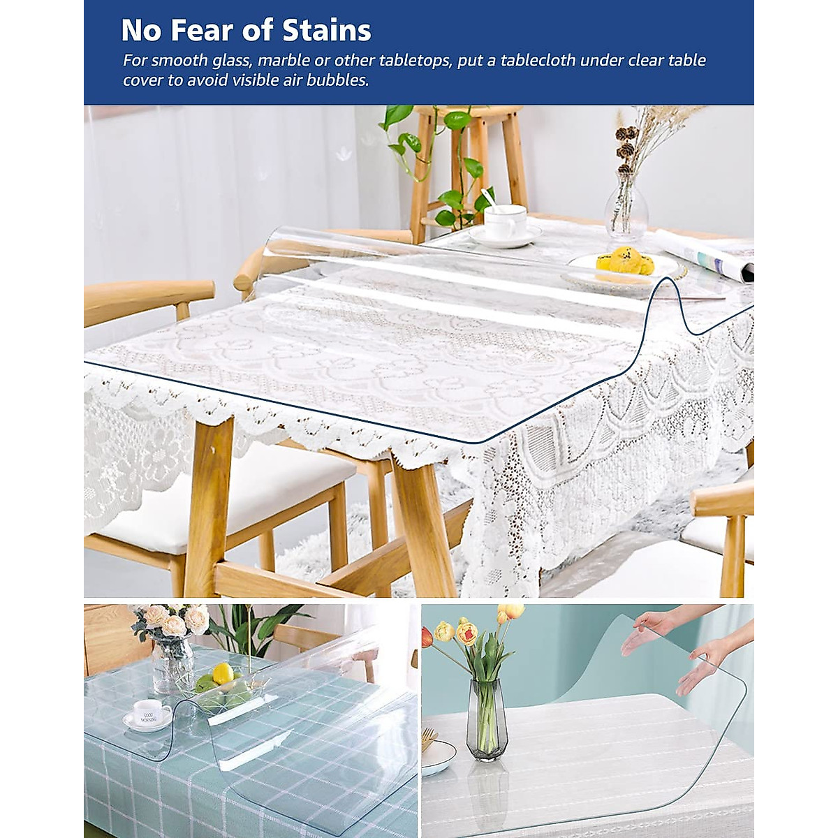 16X48 Inch Clear PVC Table Cover 1.5mm Thick Crystal Table Topper Protector Rectangular Vinyl Plastic Desk Pad Transparent Tablecloth for Side End Table Night Stand Dresser