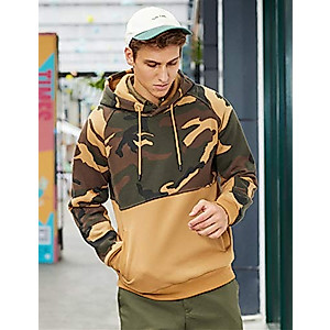DUOFIER Mens Autumn Long Sleeve Camo Hoodies Sweatshirt with Pockets, Camo Khaki-S
