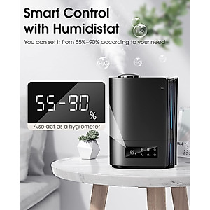 Humidifiers for Bedroom, 6L Top Fill Cool Mist Humidifiers for Large Room for Plants,TABYIK Air humidifier with Humidistat and Timer, with Essential Oil Diffuser Quiet for Home Black
