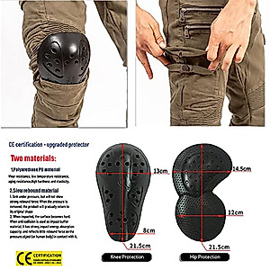 LOMENG Motorcycle Riding Pants Motorbike Motocross Cycling Jeans Safety CE Knee Hip Removable Armored All Seasons for Men Khaki 30