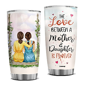wowcugi Personalized Tumbler The Love Between Mother & Daughter Is Forever Tumblers With Lid 20oz 30oz Double Walled Vacuum Insulated Stainless Steel Coffee Cup For Moms Mothers Day Birthday Christmas