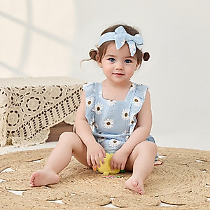 MA&BABY Baby Girls Floral Cotton Leotard Romper Blue 0-6 Months