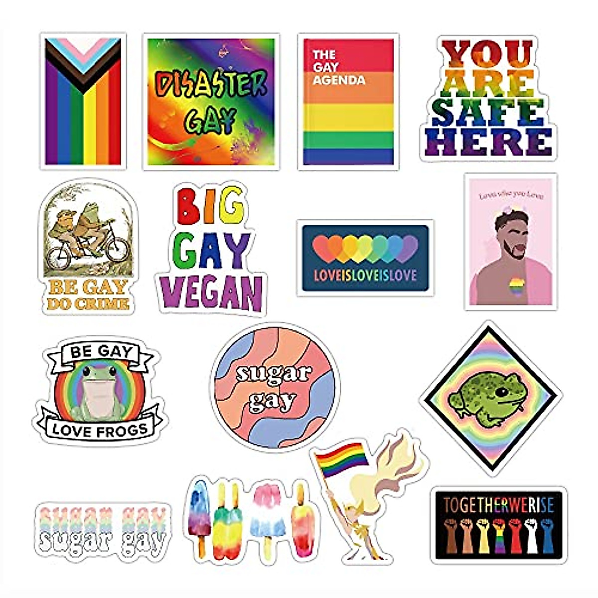 Gay Pride Stickers,50 PCS Gay Love Stickers,Rainbow Stripe Stickers for LGBT,Bright Technicolor Vinyl Waterproof Stickers for Laptop,Water Bottles,Luggage,Computer,Cellphone,Skateboard,Guitar,Flag