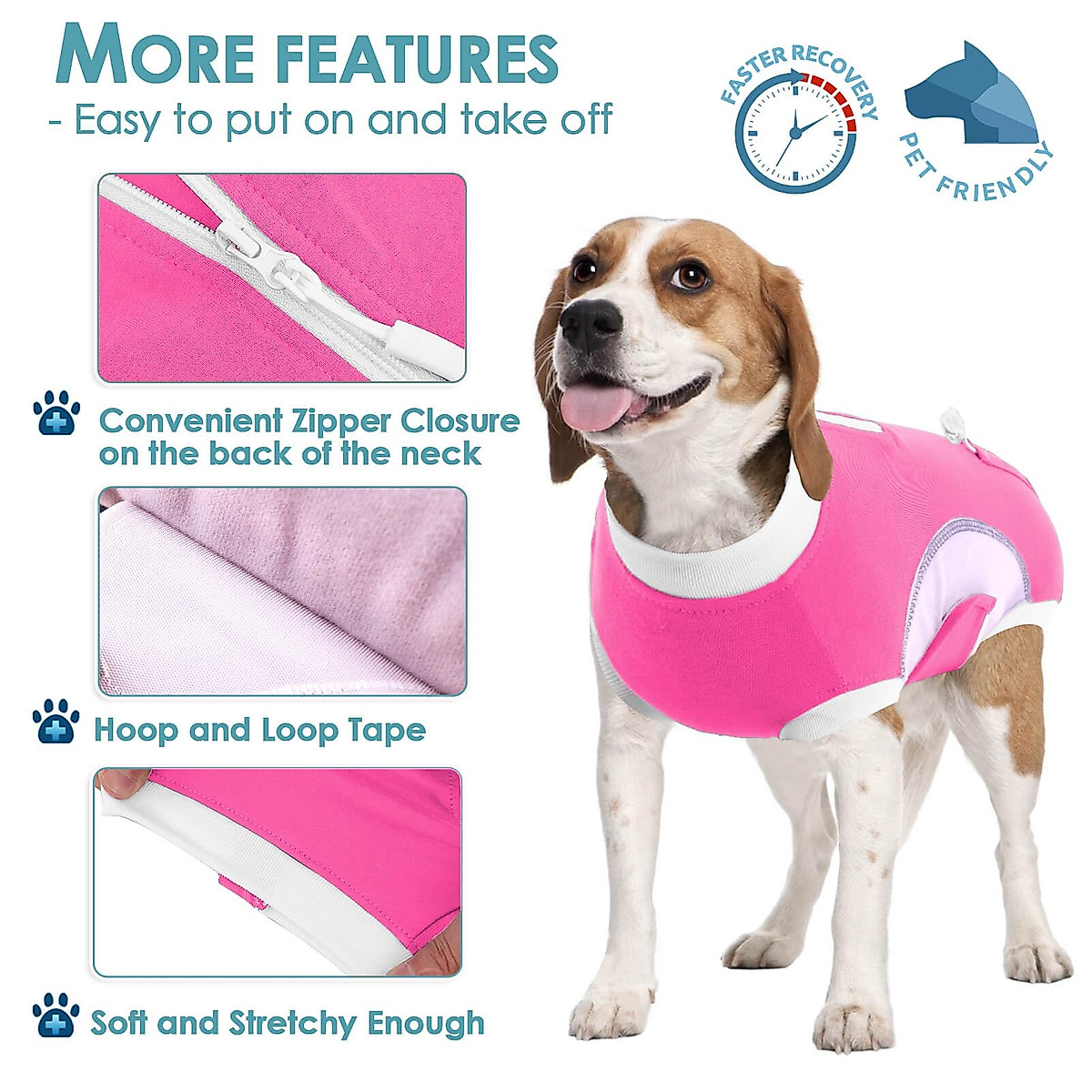 AOFITEE Dog Surgery Recovery Suit, Dog Onesie for Surgery, Soft Cotton Dog Recovery Suit with Zipper & Pee Hole, Substitute E-Collar & Cone, Surgery Recovery Shirt for Female Dogs Cats Spayed