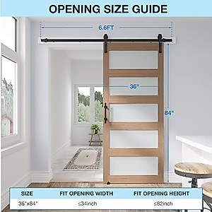 COSHOMER 36in x 84in 5-Panel Sliding Glass Barn Door with 6.6ft Hardware Kit Included, Easy Assembly with Pre-Drilled Holes, Waterproof, Frosted Glass - Fit Max Opening 34in x 82in, Natural Walnut