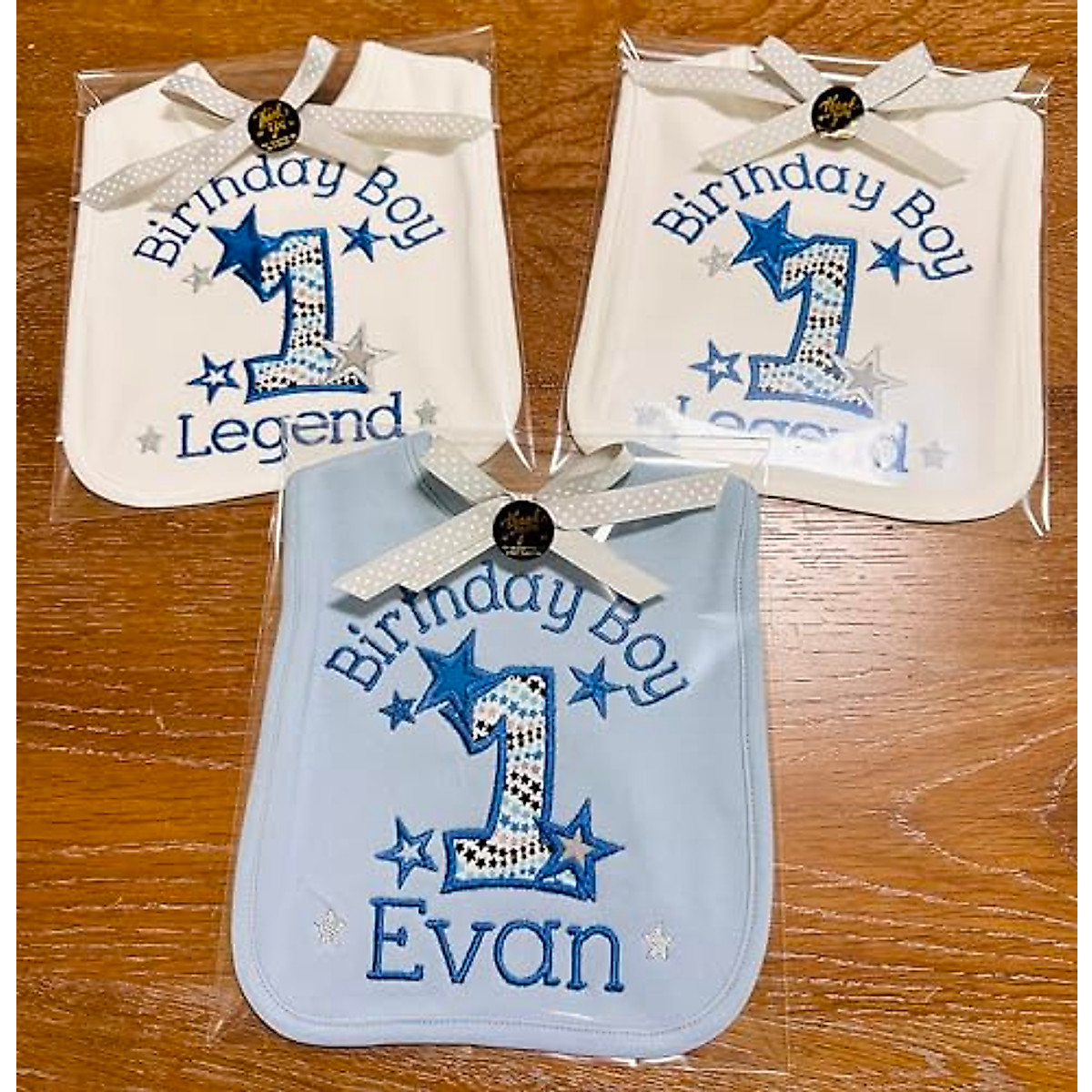 Fantasy Kids Designs First Birthday Boy Bib Smash Cake Bib Personalized with Custom Name (Light Blue Bib)