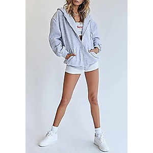 Trendy Queen Womens Hoodies Y2K Clothes 2023 Fall Fashion Zip up Oversized Sweatshirts Comfy Fleece Jackets Long Sleeve Teen Girls Winter Casual Cute Clothing Grey