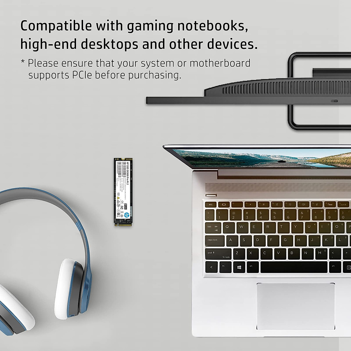 HP EX900 Pro 1TB NVMe PC SSD - PCIe Gen3 (8.0 GT/s) x 4, M.2 2280, 3D NAND Internal Solid Hard State Up to 2250 MB/s with DRAM Cache - 9XL77AA#ABA