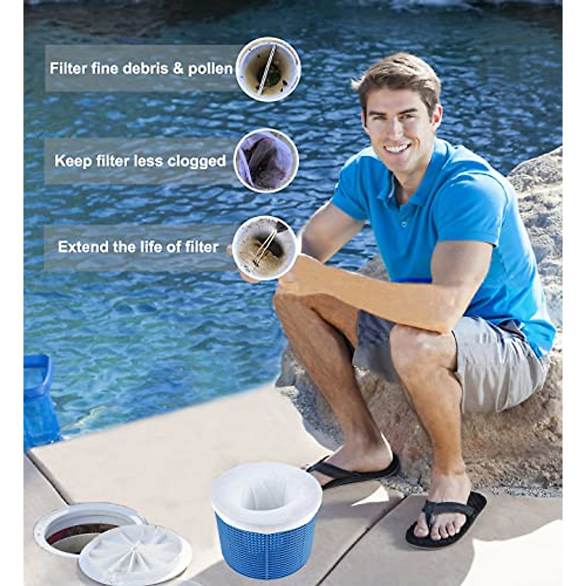 GOKU 50 Pack Pool Skimmer Socks for Above Ground Pool & Inground Pool, Debris Pollen Pool Filter Socks for Skimmer Basket, Hair Leaves Fine Mesh Net Liners Filter Savers Scum Sock Reusable