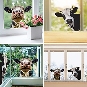 Fantasyon Funny Cow Wall 4 Pcs Decal Peeking Cow Wall Sticker Vinyl Cute Animal Art Sticker Weird Stuff Wall Decor for Farmhouse Classroom Living Room Kitchen Decoration