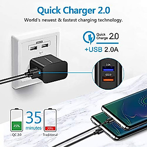 Adaptive Fast Charging USB Wall Charger Adapter 25W Dual Port with 2Pack 4ft USB Type C Cable for Samsung Galaxy S10 / S10+ / S10e / S9 / S8, Other USB-C Devices