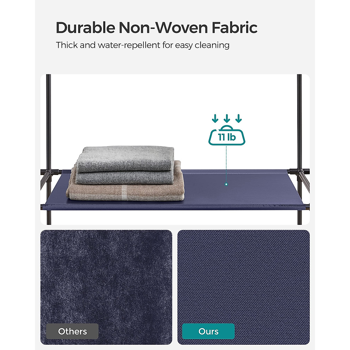 SONGMICS Closet Wardrobe, Portable Closet for Bedroom, Clothes Rail with Non-Woven Fabric Cover, Clothes Storage Organizer, 59 x 17.7 x 69 Inches, 12 Compartments, Dark Blue ULSF003I02