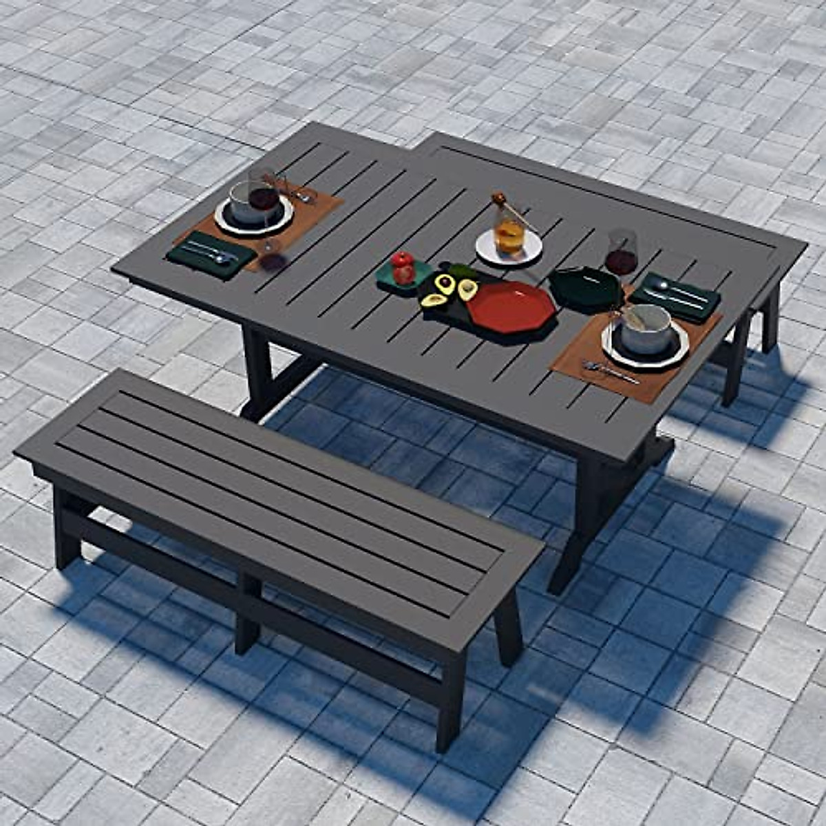 LyuHome Outdoor Long Bench for Dining Table, Dining Bench Indoor Outside Rustic Bench Waterproof Christopher Knight Bench for Front Porch Locker Room Garden (Grey)