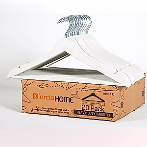 D'orcia Home Clothes Hanger - Heavy Duty Durable Coat and Clothes Hangers - 20 Pack Clothes Hangers Plastic - Non-Slip Clothes Hangers - Wood Look Space Saving Hangers - 360 Degree Swivel Hook (White)