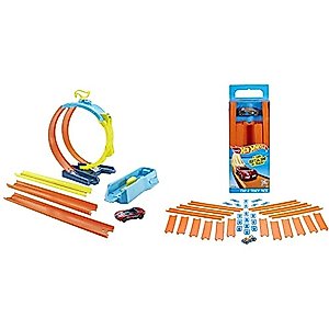 Hot Wheels Track Builder Playset Split Loop Pack & 1 Toy Car in 1:64 Scale, Compatible with Other Hot Wheels Sets and Track Builder Straight Track Set, 37 Component Parts & 1:64 Scale Toy Car