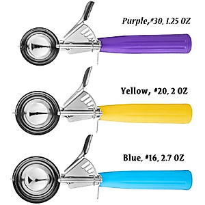 HOMURE H Portion Scoop Set, 3 PCS Cookie Scoops, Ice Cream Scoop, Dishers Scoops, Cupcake Scoop - #16 (2.7 oz), 20 (2 oz), 30 (1.25 oz)