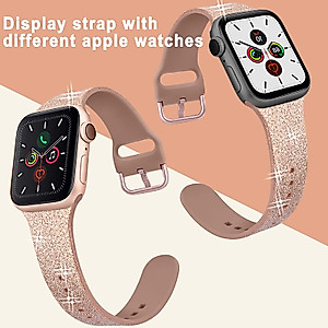 IEOVIEE Compatible with Apple Watch Band 38mm 40mm 41mm, Women Glitter Bling Soft Silicone Sport iWatch Bands Strap Replacement for iWatch Series SE 7 6 5 4 3 2 1, Rose Gold Glitter, 38/40/41mm
