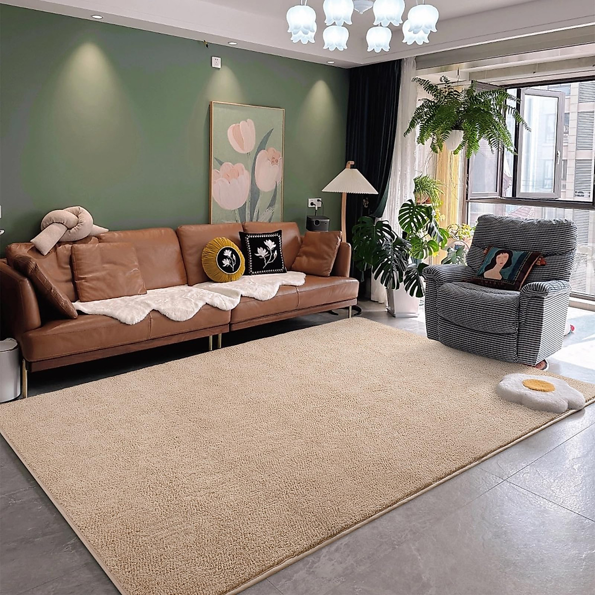 DweIke Modern Beige Area Rugs for Bedroom Living Room, 4x6 ft Thickened Memory-Foam Indoor Carpets, Minimalist Style Carpet Suitable for Boys Girls and Adults with Super Soft Touch, Washable