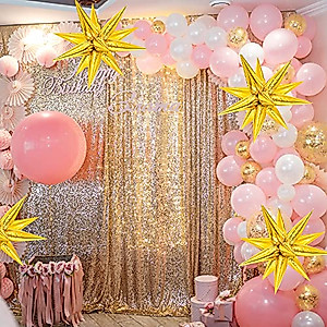 MIAHART 50 Pcs Gold Starburst Cone Mylar Balloons 26 inch Gold Foil Star Balloons Metallic Large Gold Point Star Balloons for Birthday Wedding Christmas Baby Shower Party Supplies