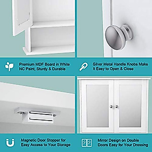 Tangkula Bathroom Cabinet Wall Mounted with Double Mirror Doors, Wood Hanging Cabinet with Doors and Shelves, Bathroom Wall Mirror Cabinet (White)