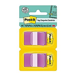 Post-it Flags, 50/Dispenser, 2 Dispensers/Pack, 1 in Wide, Purple (680-PU2)