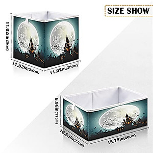 Halloween Castle Full Moon Storage Baskets for Shelves Foldable Collapsible Storage Box Bins with Cubes Toys Closet Organizers for Pantry Clothes Storage Toys, Books, Home, Office,16 x 11inch