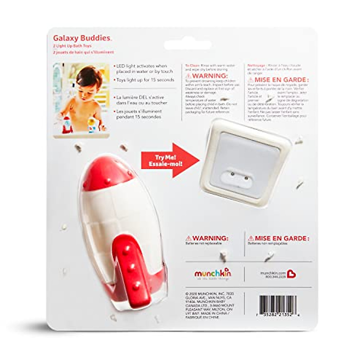 Munchkin® Galaxy Buddies™ Water Safe Light Up Baby and Toddler Bath Toy, Astronaut & Rocket Ship