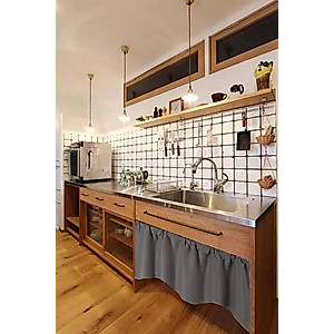 Blackout Room Darkening Valances for Windows Dark Gray Window Treatments Rod Pocket Valance Curtains Thermal Insulated Kitchen Cafe Drapes and Curtains for Bedroom Nursery Living Room, 52 x 18 Inch