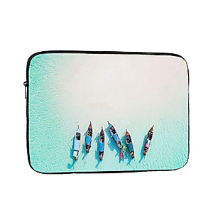 White Sand Beach and Boats 13 inch Portable Laptop Sleeve Compatible with MacBook Air Notebook Computer Case for Men Women College School Students