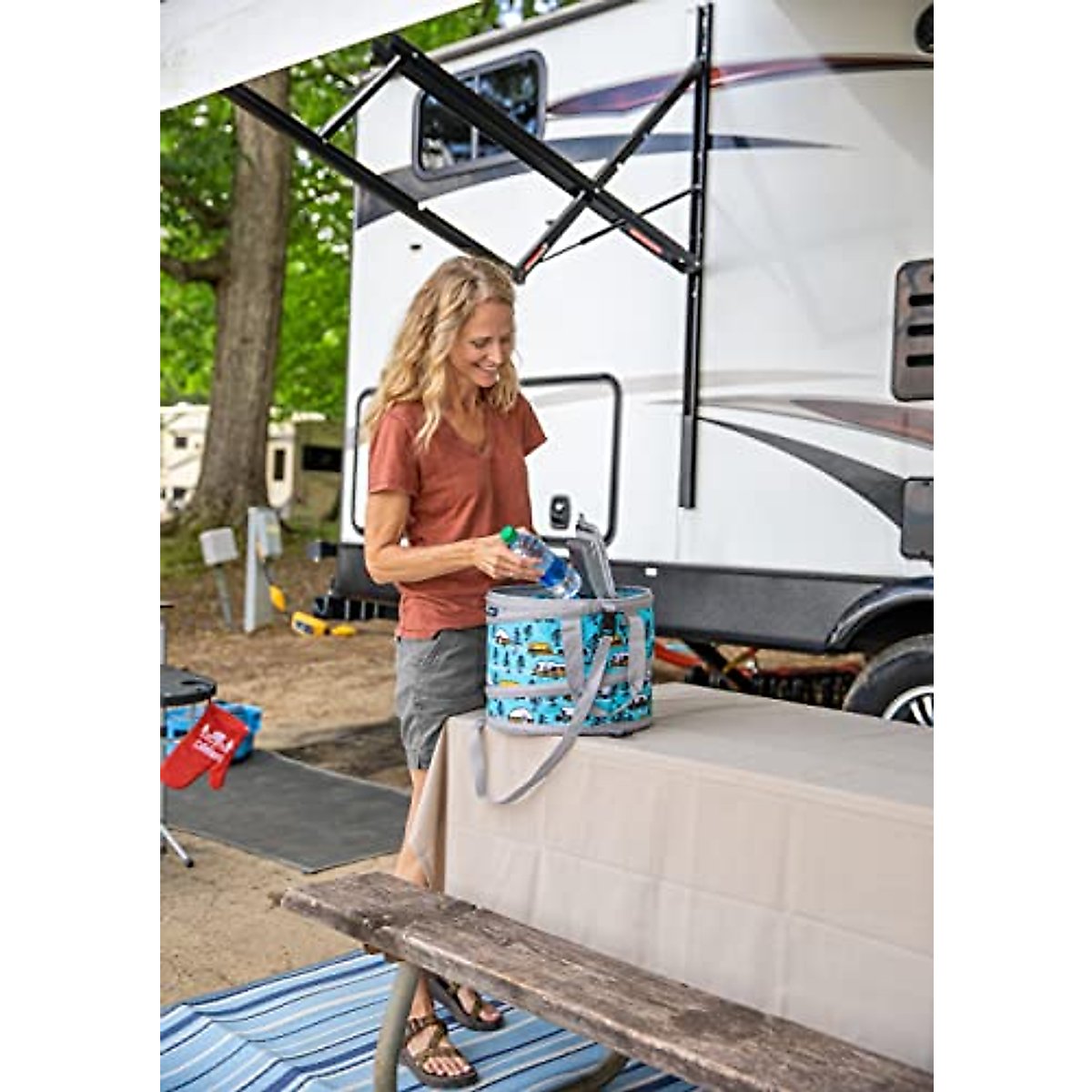 Camco Life is Better at The Campsite Pop-Up Cooler, Sketch Design | Features a Water-Resistant Interior and Built-in Bottle Opener | Holds Up to a 12-Pack of Bottled or Canned Drinks (53417)