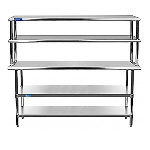 Amgood Stainless Steel Work Table with 2 Shelves | Metal Kitchen Prep Table & Shelving Combo (24" x 60" Table with 2 Shelves + 12" Overshelf)