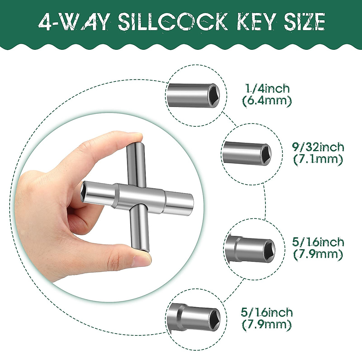 Chumia 4-Way Sillcock Key Wrench, Alloy Steel, 6-Piece Set