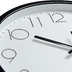 Plumeet Black Wall Clock Non Ticking Silent Quartz Round Clock Decorate Bedroom Home Kitchen Office - Battery Operated (White)