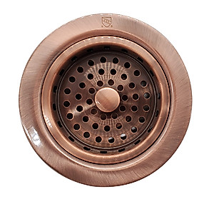 Westbrass A2165-11 4-1/4" OD Post Style Large Kitchen Basket Strainer with Waste Disposal Flange and Stopper Drain Set, 1-Pack, Antique Copper