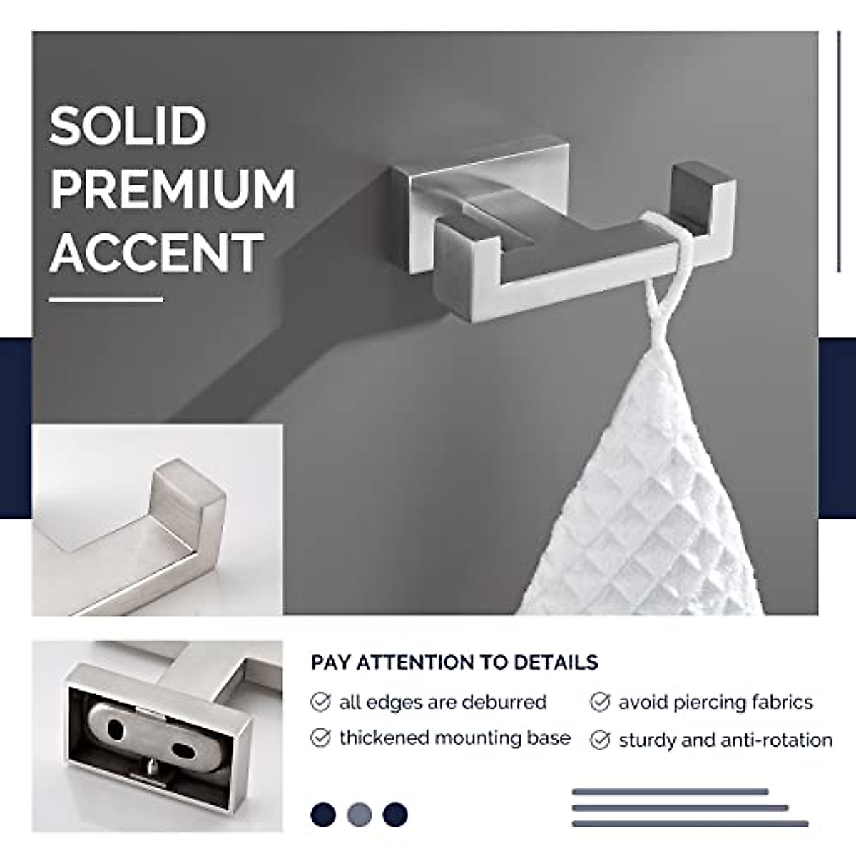 Angle Simple Double Towel Hook, SUS304 Stainless Steel Bath Towel Holder, Bathroom Double Robe Hook, Hand Towel Hanger Wall Mount, Brushed Nickel